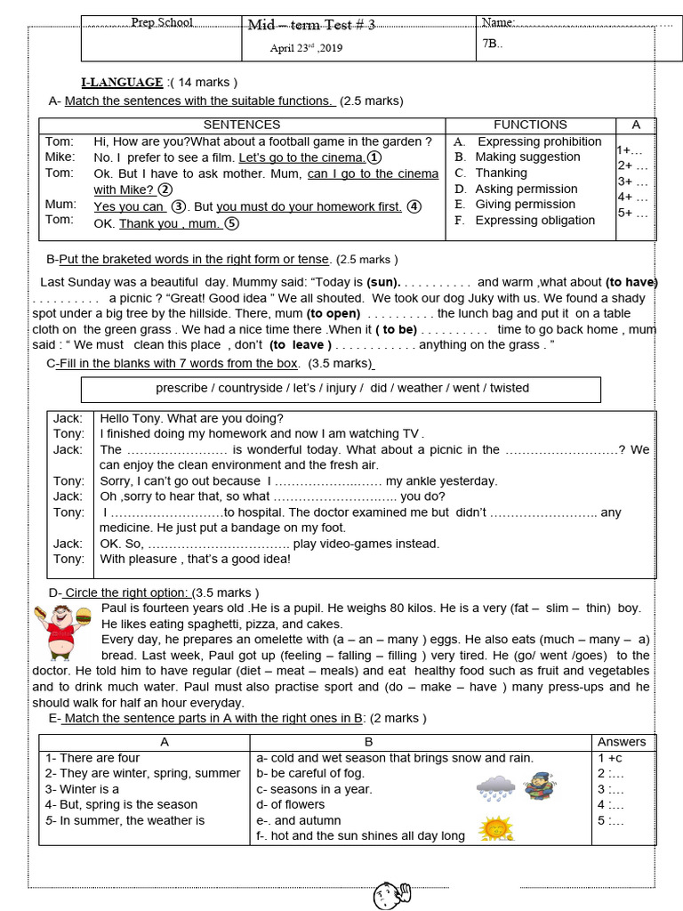 Mid Term Test 3 7th Form Pronunciation Exercises Phonics Tests - 116011 ...