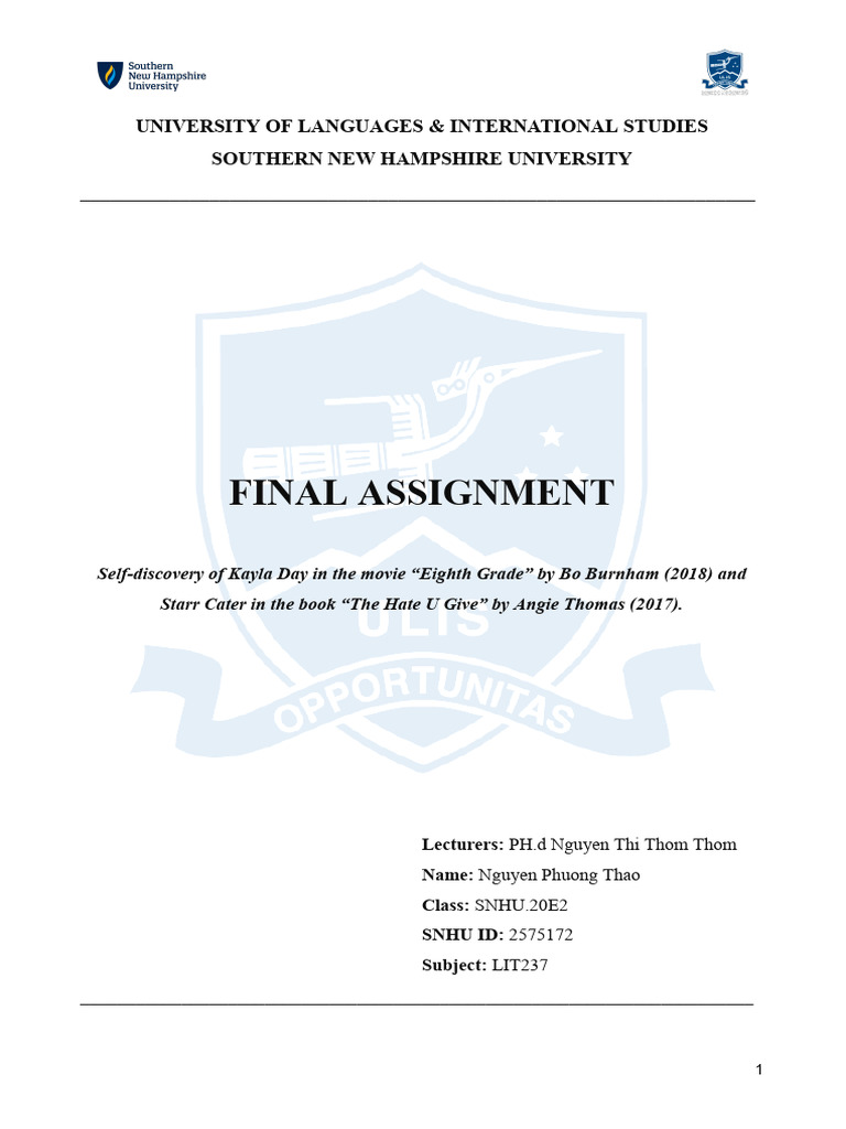 Nguyen Phuong Thao_20E2_Final Assignment | PDF | Identity (Social Science) | Adolescence