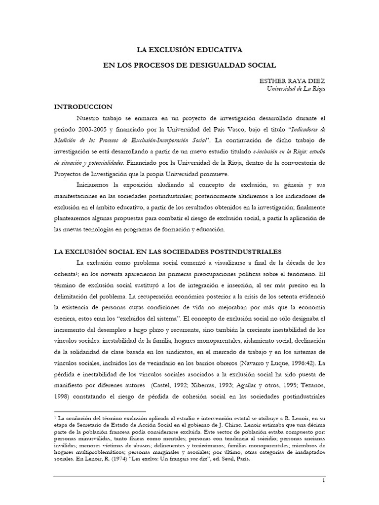 La Exclusión Educativa en Lo Sprocesos de Desigualdad Social | PDF ...