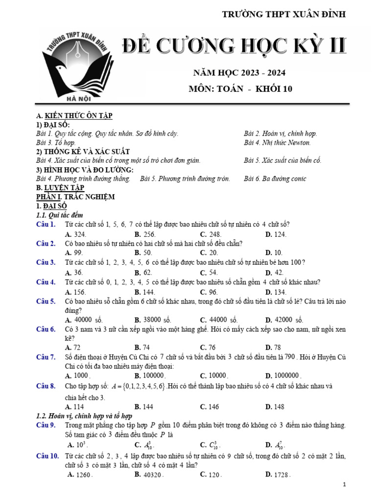 de-cuong-hoc-ky-2-toan-10-nam-2023-2024-truong-thpt-xuan-dinh-ha-noi | PDF