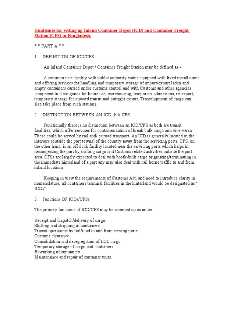 Guidelines For Setting Up Inland Container Depot | PDF ...
