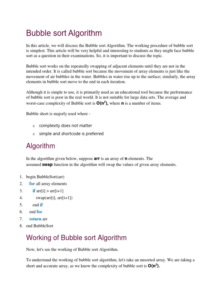 Bubble Sort Algorithm | Download Free PDF | Computer Programming | Applied Mathematics