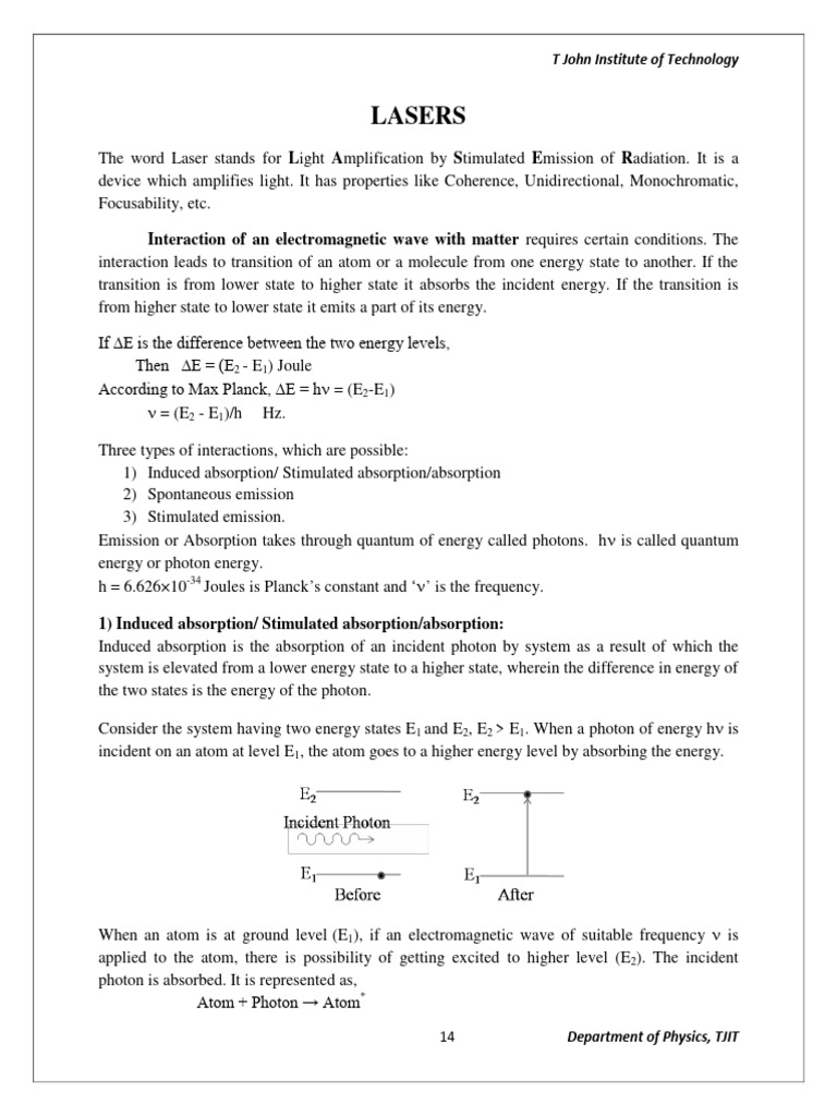 LASER Notes | PDF | Laser | Emission Spectrum