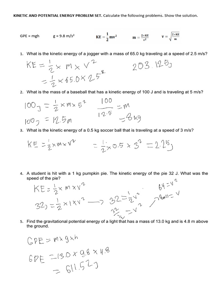 Kinetic and Potential Energy Answer | PDF | Science & Mathematics