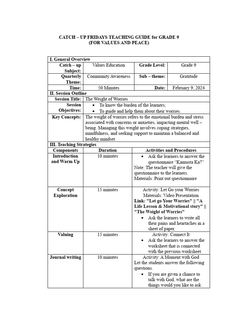 Catch Up Activities | PDF | Learning | Mindfulness