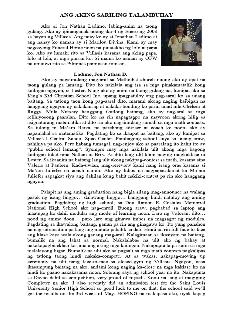 Talambuhay Essay | PDF