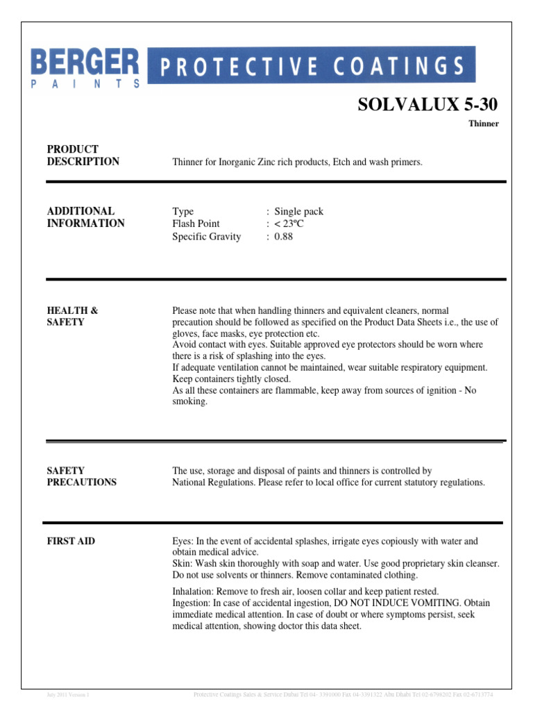 Solvalux Thinner Safety Data Sheet | PDF