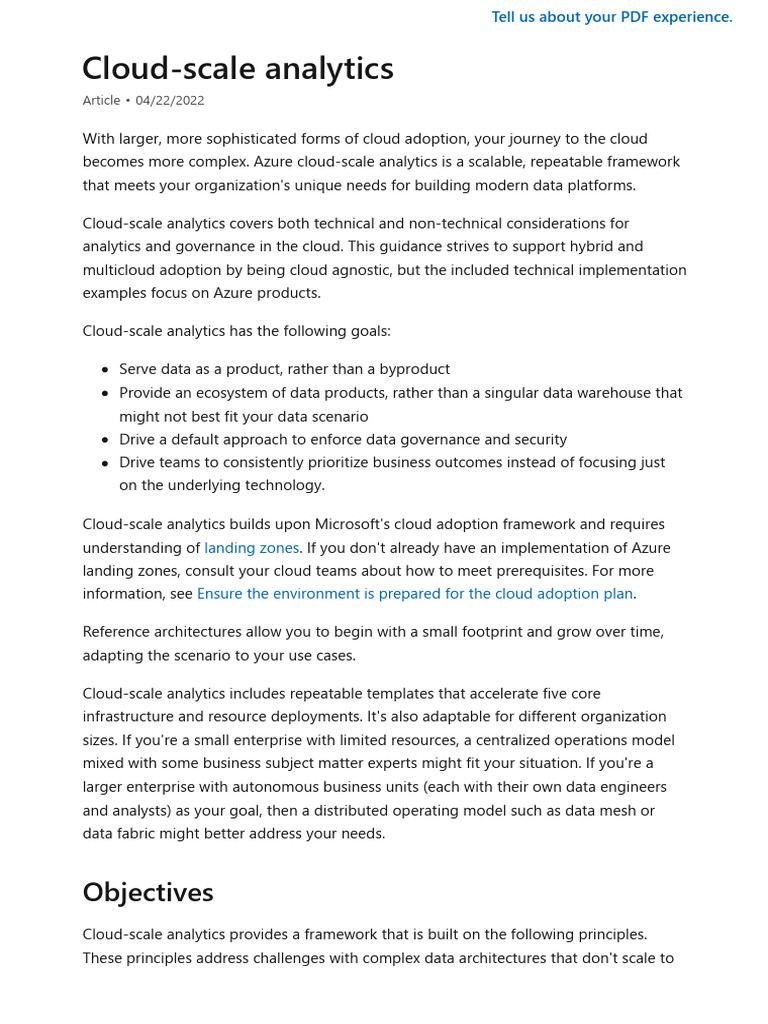 Azure Cloud Adoption Framework Scenarios Cloud Scale Analytics Pdf Cloud Computing Analytics