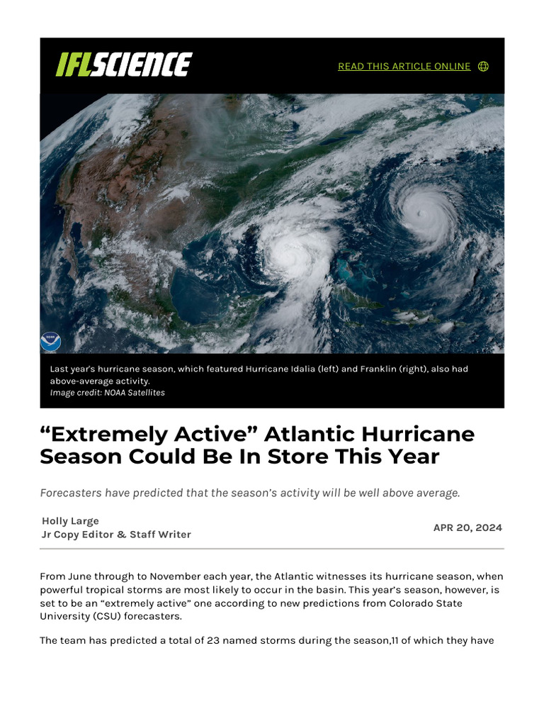 "Extremely Active" Atlantic Hurricane Season Could Be in Store This ...