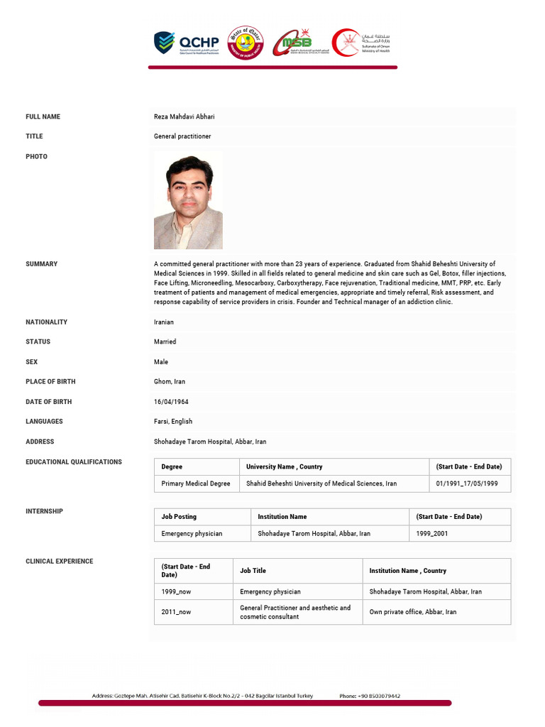 Resume - Reza Mahdavi Abhari | PDF | Patient | General Practitioner