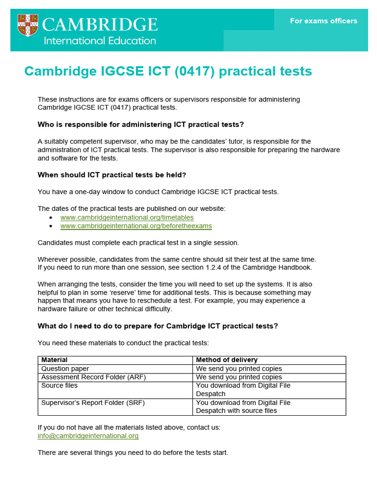 Cambridge Igcse Ict Practical Test Instructions 0417 | PDF | Computer ...