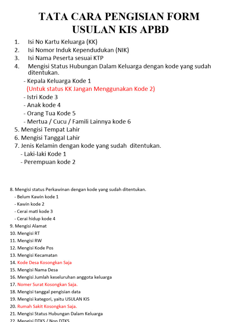 Tata Cara Pengisian Form Usulan Kis Apbd | PDF
