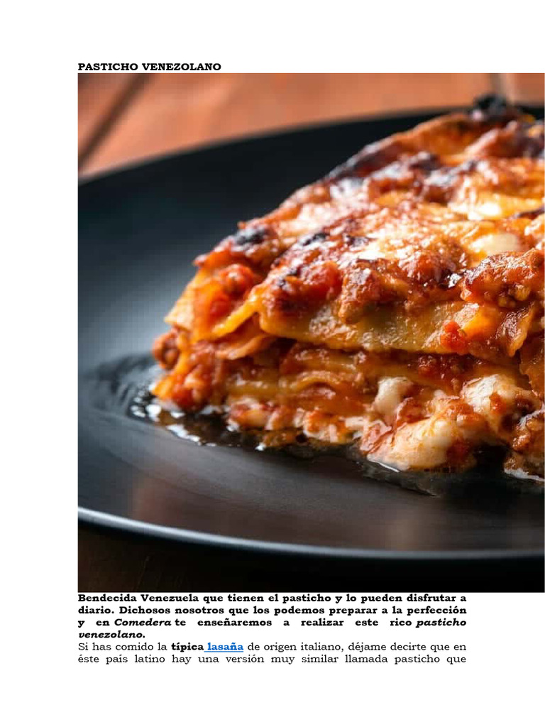 PASTICHO VENEZOLANO | PDF | Comida y bebida | Cocina italiana