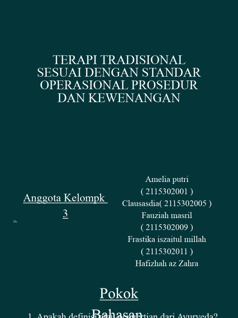 Terapi Tradisional Sesuai Dengan Standar Operasional Prosedur Dan Kewenangan | PDF | Kesehatan ...