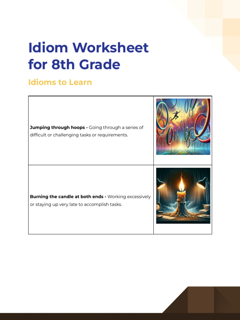 Idiom Worksheet For 8th Grade | PDF | Career & Growth