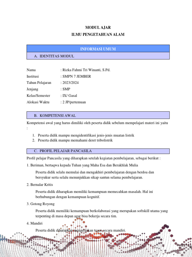 Modul Listrik Statis Kelas 9 Kurikulum Merdeka | PDF