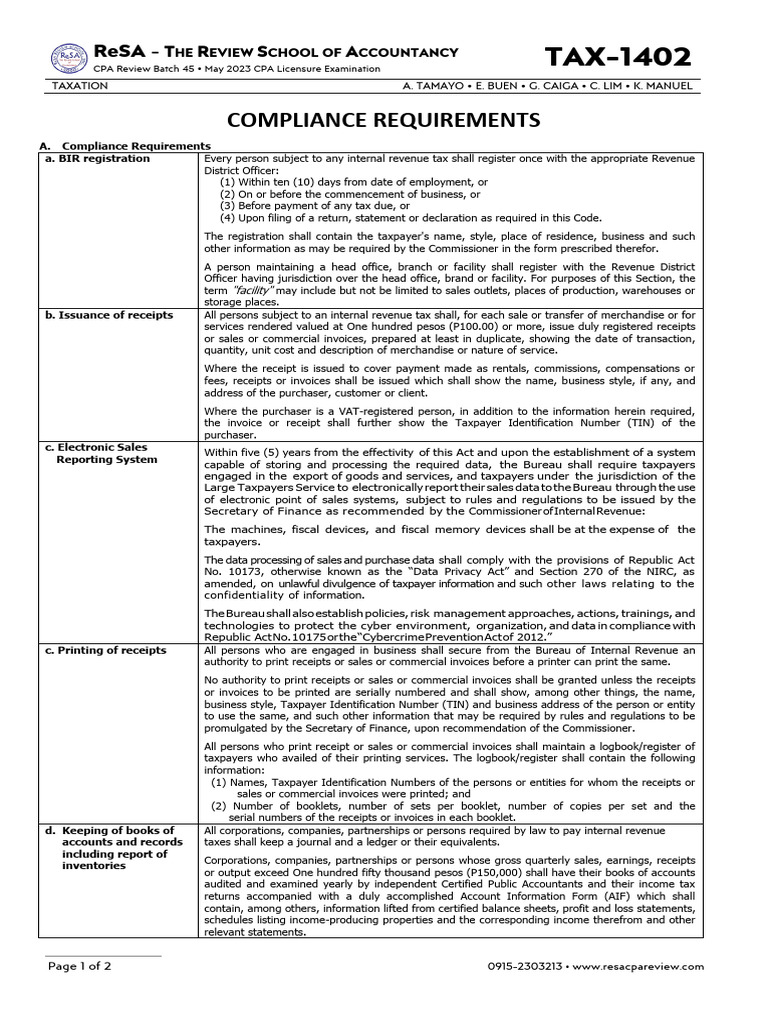 TAX-1402 (Compliance Requirements) | PDF | Taxes | Receipt