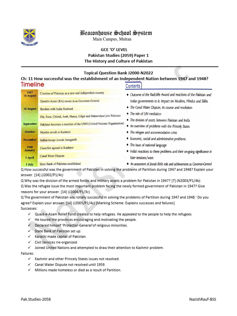 Ch.11 Problems of Partition Topical Questions | PDF | Partition Of India | Pakistan
