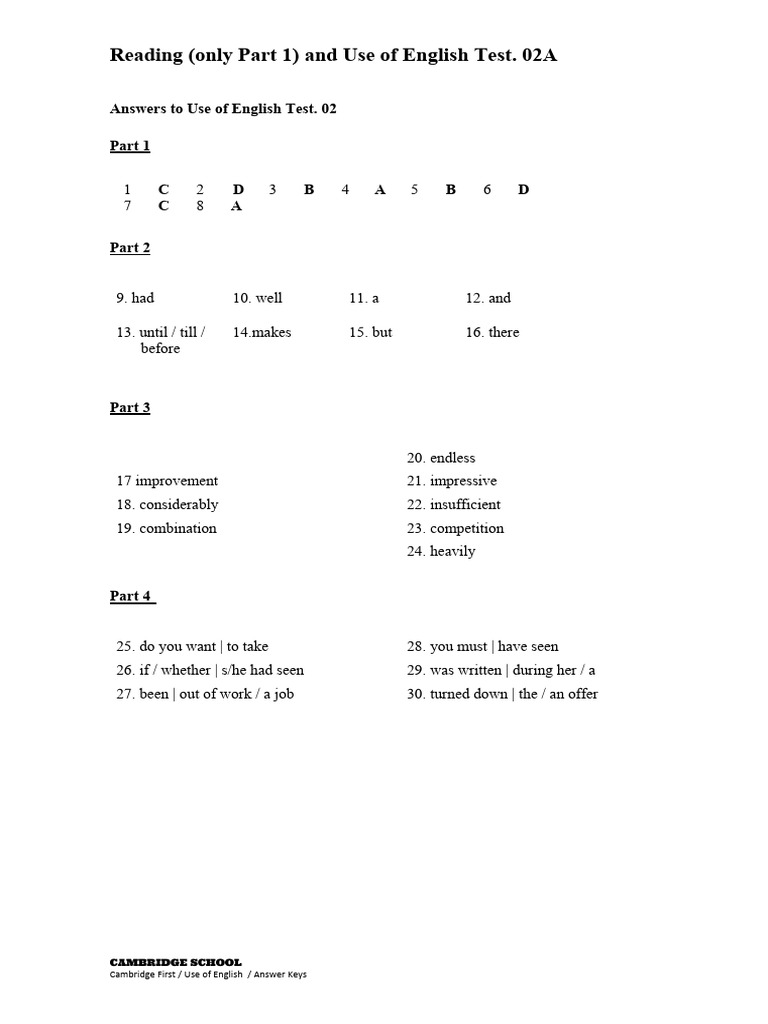 Fce Use Test Answer Key 02 | PDF