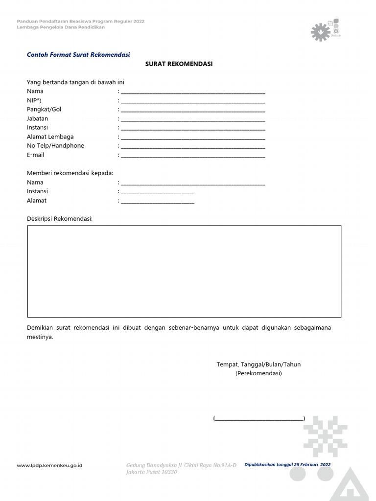 Template Surat Rekomendasi LPDP | PDF