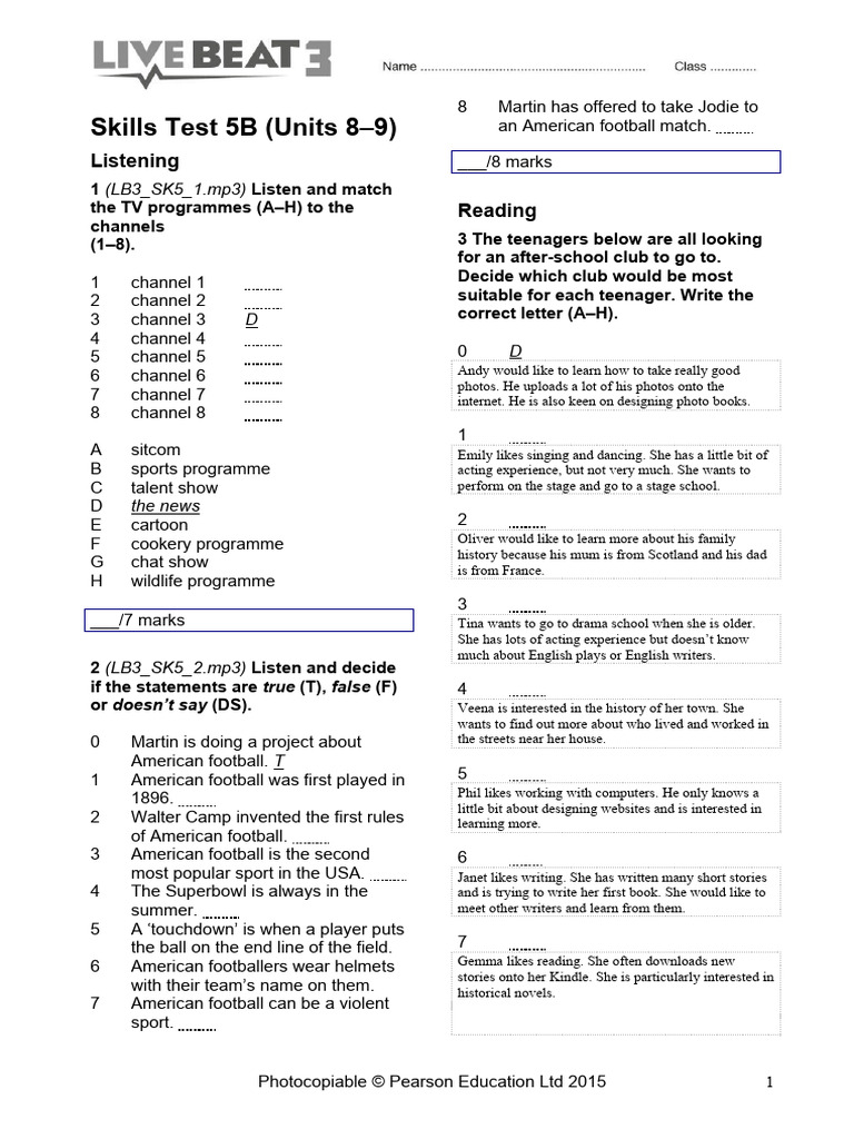 LB3 Skills Test 5B | PDF