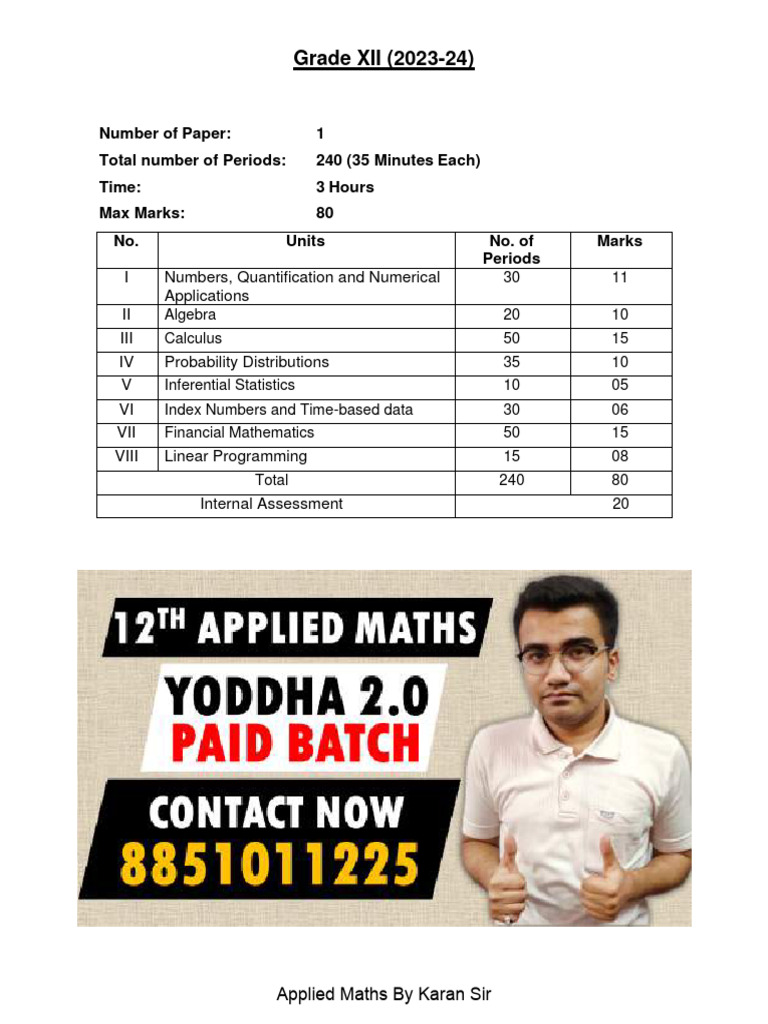 Class 12 Applied Maths Syllabus | PDF | Matrix (Mathematics) | Derivative