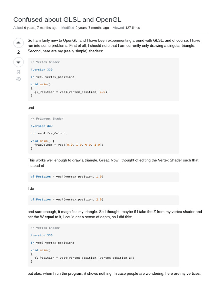 C++ - Confused About GLSL and OpenGL - Stack Overflow | PDF | Shader | Linear Algebra