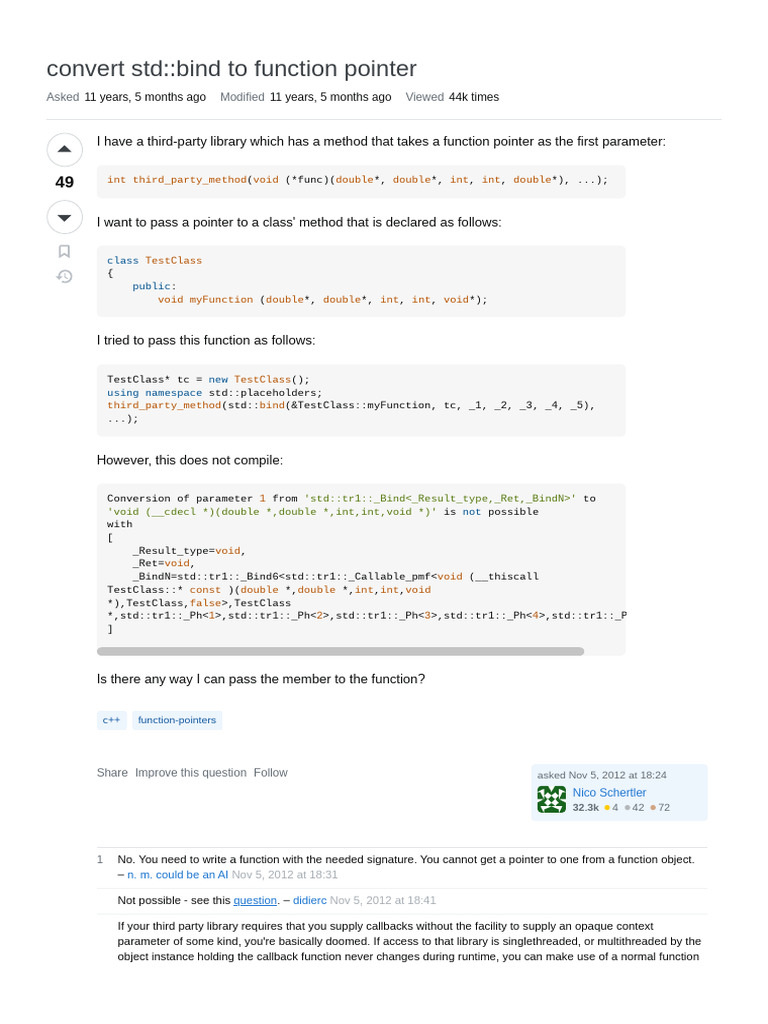 C++ - Convert STD - Bind To Function Pointer - Stack Overflow | PDF | Pointer (Computer ...