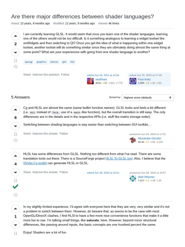 Opengl - Are There Major Differences Between Shader Languages - Stack Overflow | PDF | Shader ...