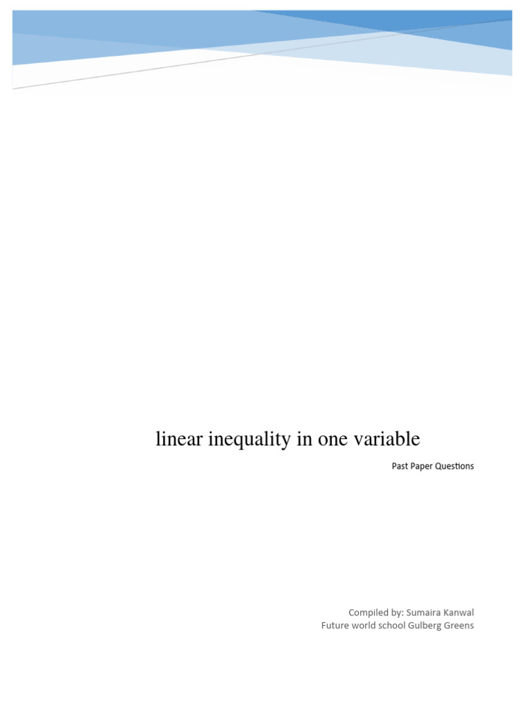Linear Inequality in One Variable (PPQ) | PDF