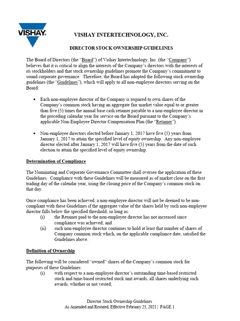 Director Stock Ownership Guidelines 1 | PDF | Stocks | Share (Finance)