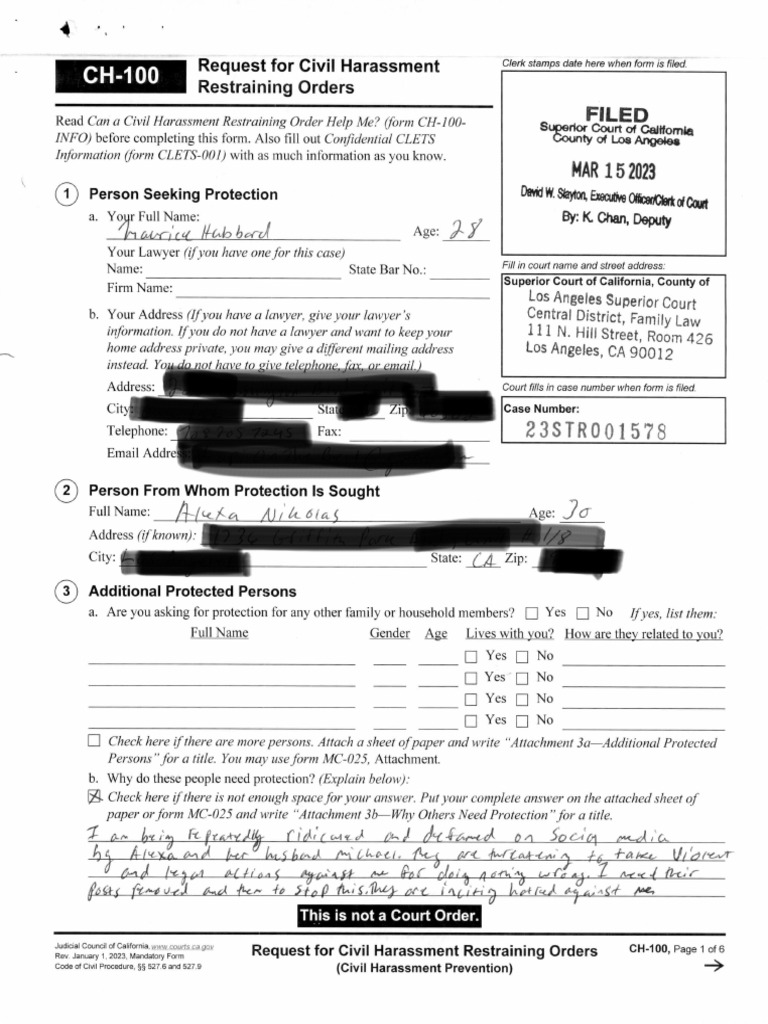 Alexa Nikolas Restraining Order | PDF | Legal Guardian | Restraining Order