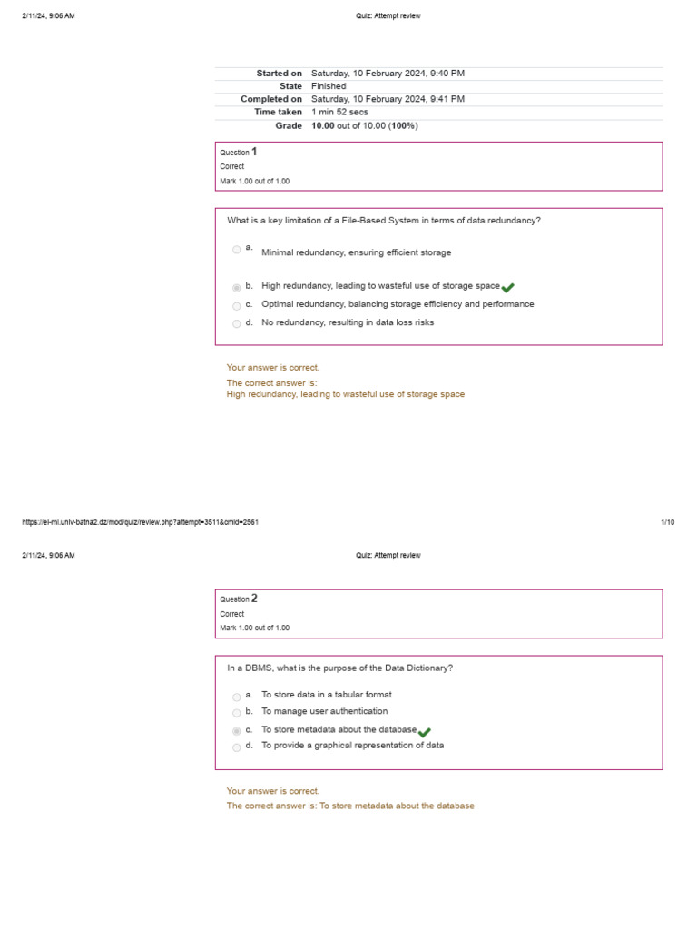 Quiz - Attempt Review | PDF | Databases | Software Design Quiz - Attempt Review | PDF | Databases | Software Design