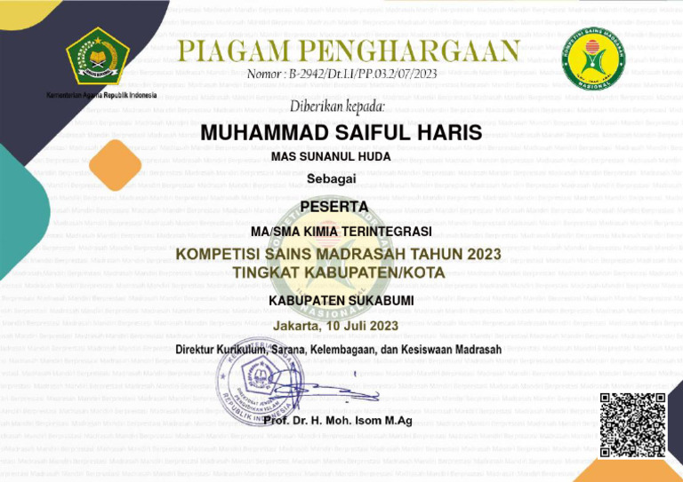Piagam Muhammad Saiful Haris | PDF