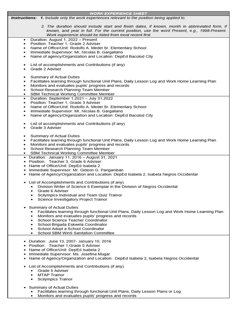 Blank Form 212 Duties Responsibilities PDS CSC | PDF | Behavior ...