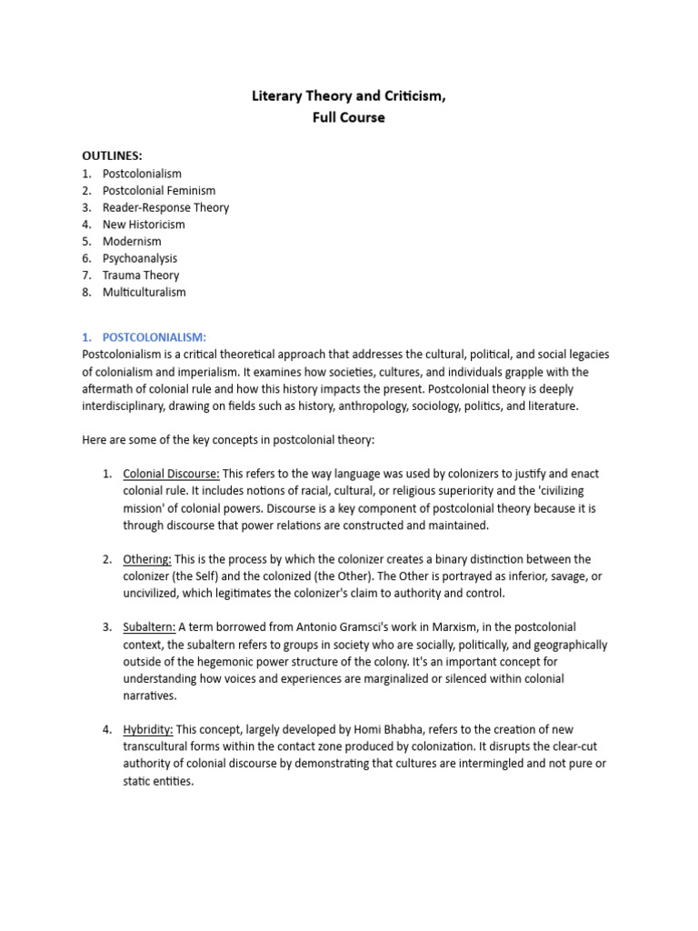 Postcolonial Literary Theory Overview | PDF | Id | Postcolonialism