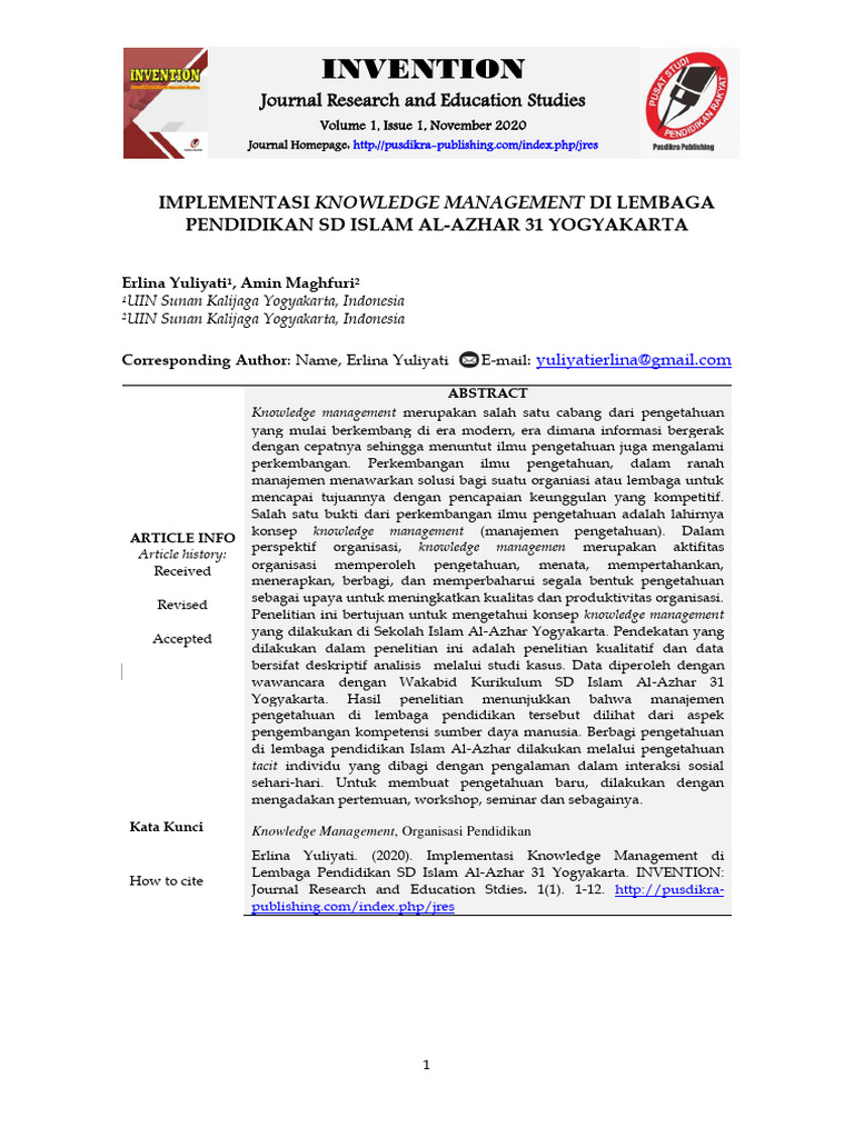 Implementasi Knowledge Management Di Lembaga Pendi | PDF