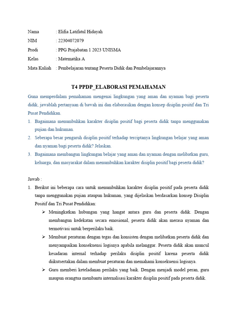 T4 PPDP - Elaborasi Pemahaman - Elifia Latifatul Hidayah | PDF