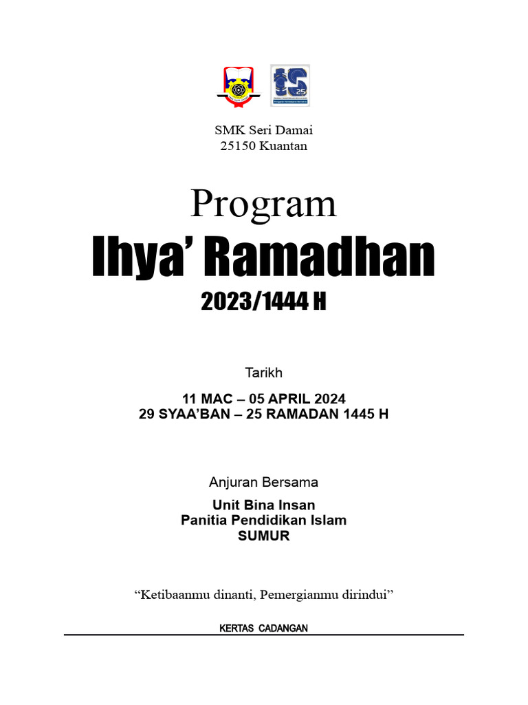 KERTAS KERJA Ihya' Ramadhan 2024 PIBG | PDF
