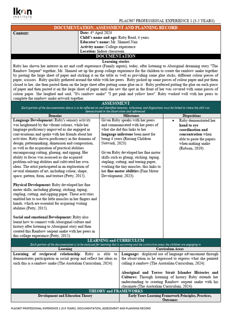 Plac907 Dap Record 2023 Child 5 | PDF | Pedagogy | Learning