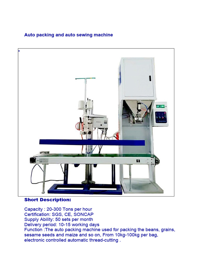Auto Packing and Auto Sewing Machine | PDF
