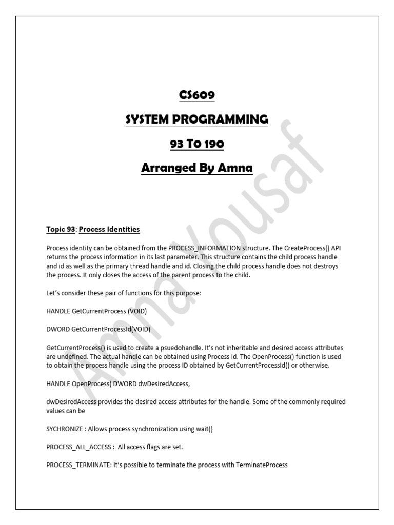 CS609 Arranged by Amna. Handouts | Download Free PDF | Thread (Computing) | Process (Computing)