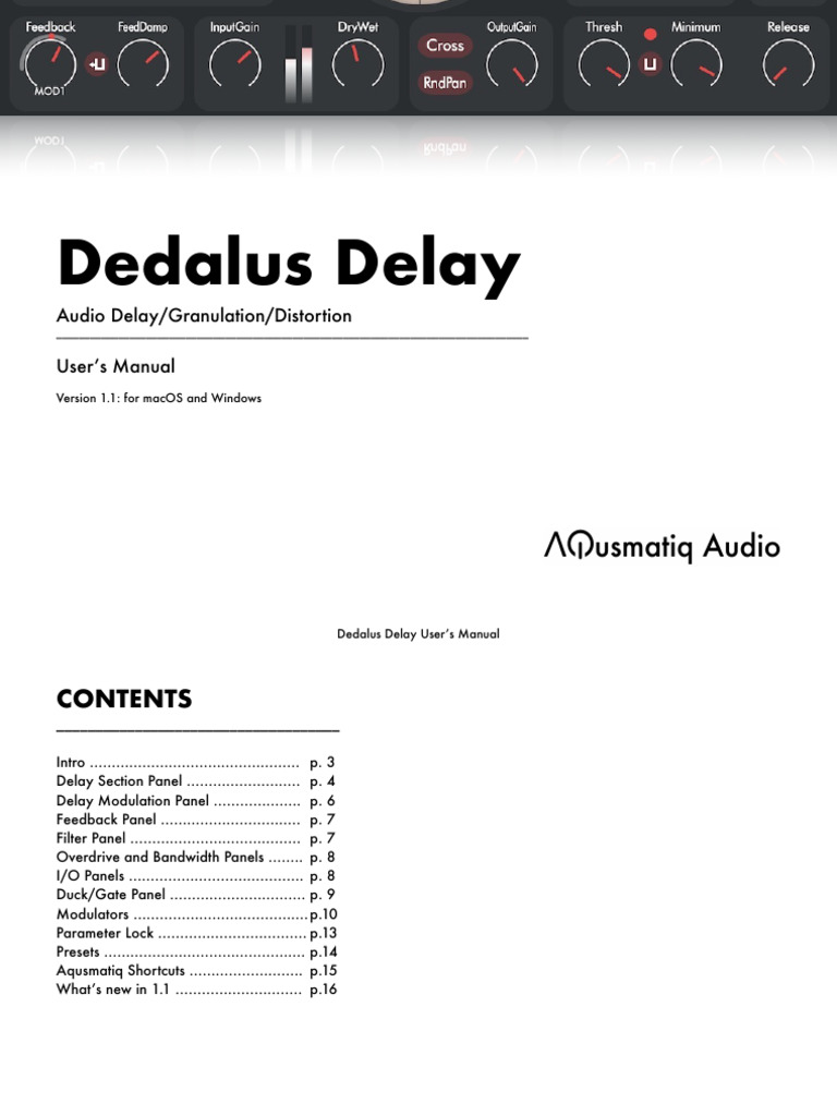 Dedalus Delay Manual 1.1 Aqusmatiq | PDF | Pitch (Music) | Bandwidth (Signal Processing)