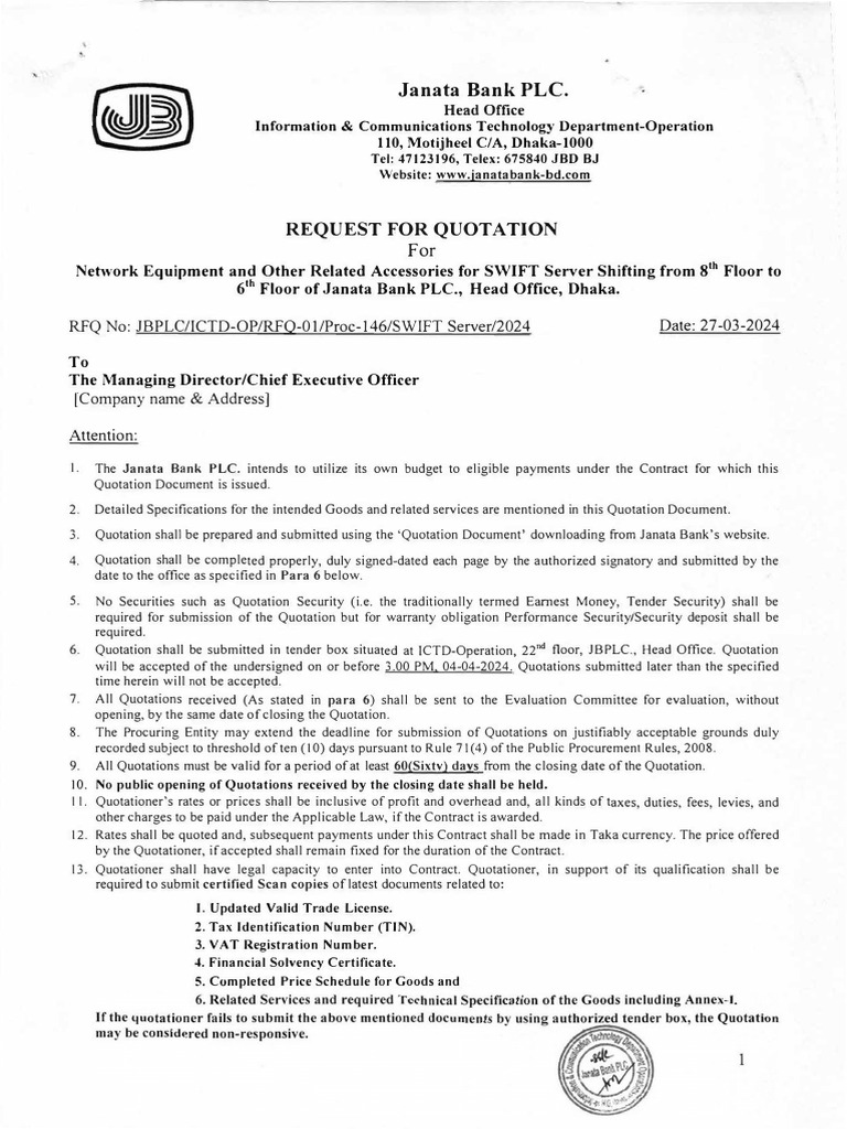 Janata Bank SWIFT Server Good FRQ | PDF | Taxes | Value Added Tax
