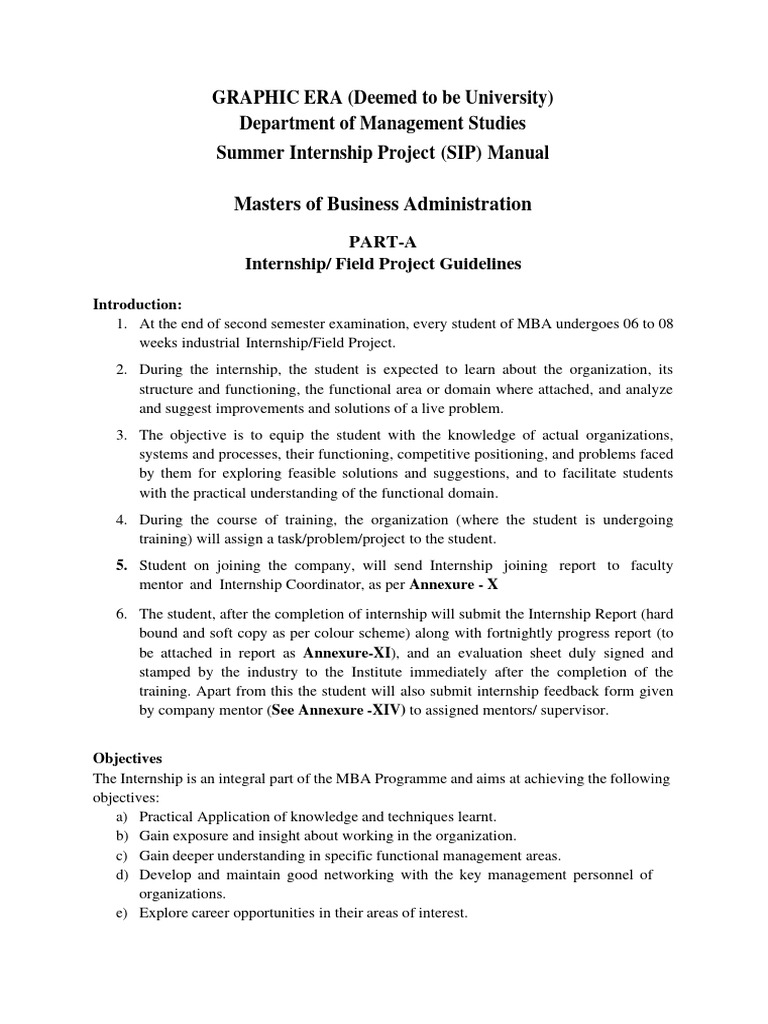 Guidelines MBA Internship Field Project MBA III (2022-24) | PDF | Methodology | Mentorship