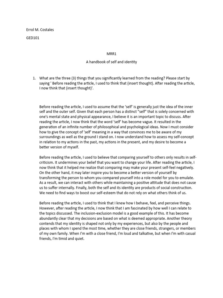 MRR 1 | Download Free PDF | Identity (Social Science) | Thought