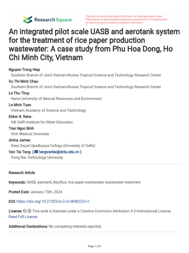 An Integrated Pilot Scale UASB and Aerotank System | PDF | Sewage ...