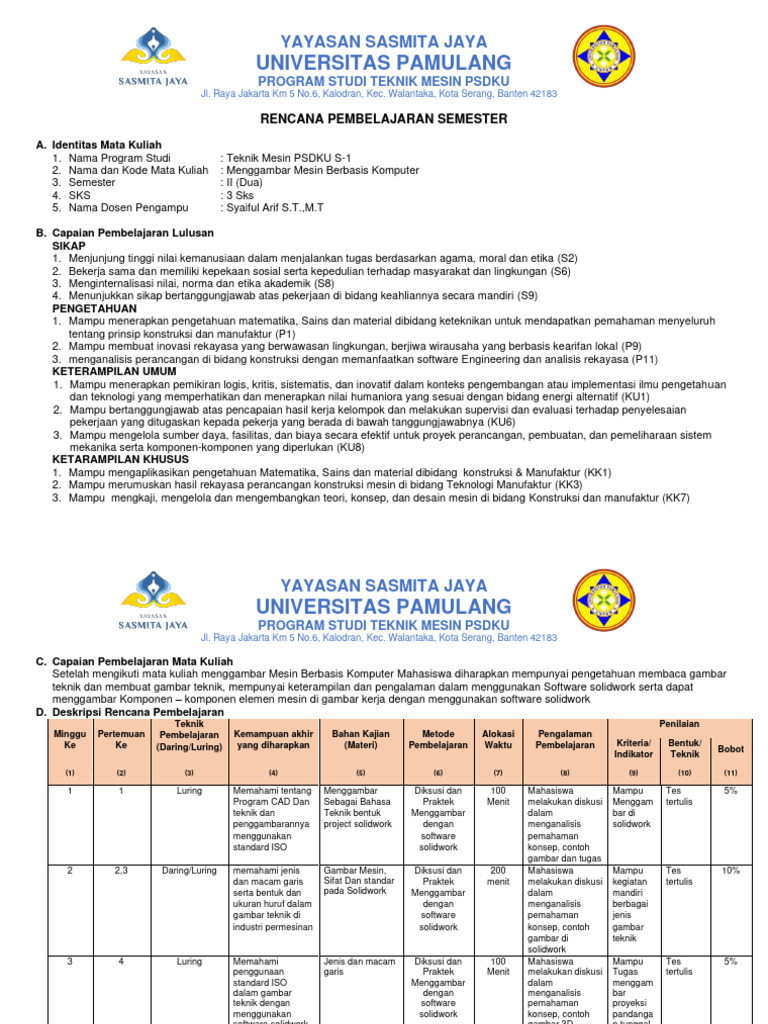RPS Menggambar Mesin Berbasis Komputer 26 Juli 2023 | PDF