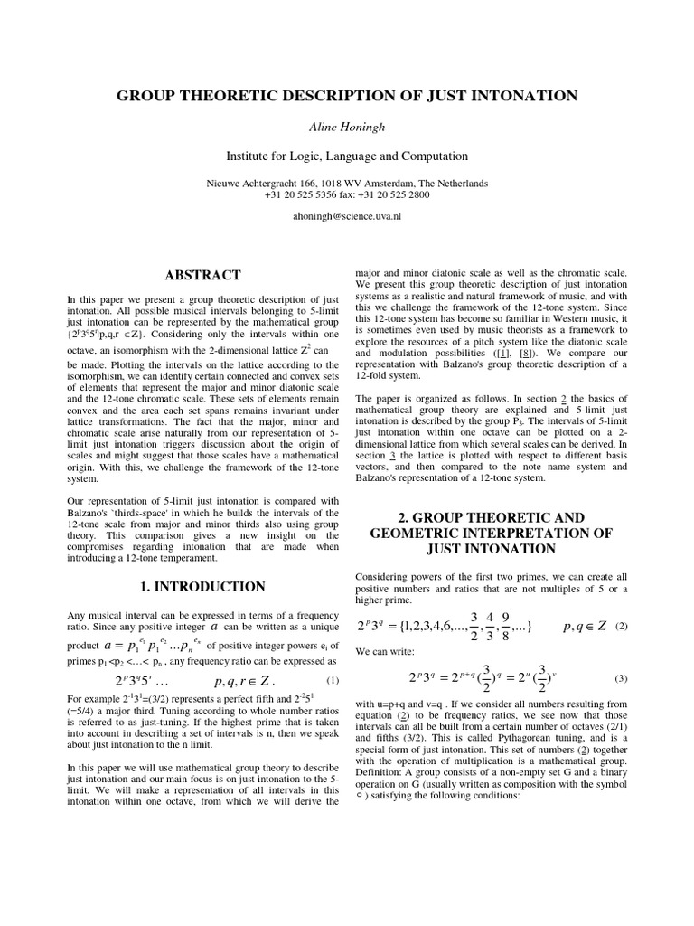 Group Theoretic Description of Just Intonation | PDF | Interval (Music ...
