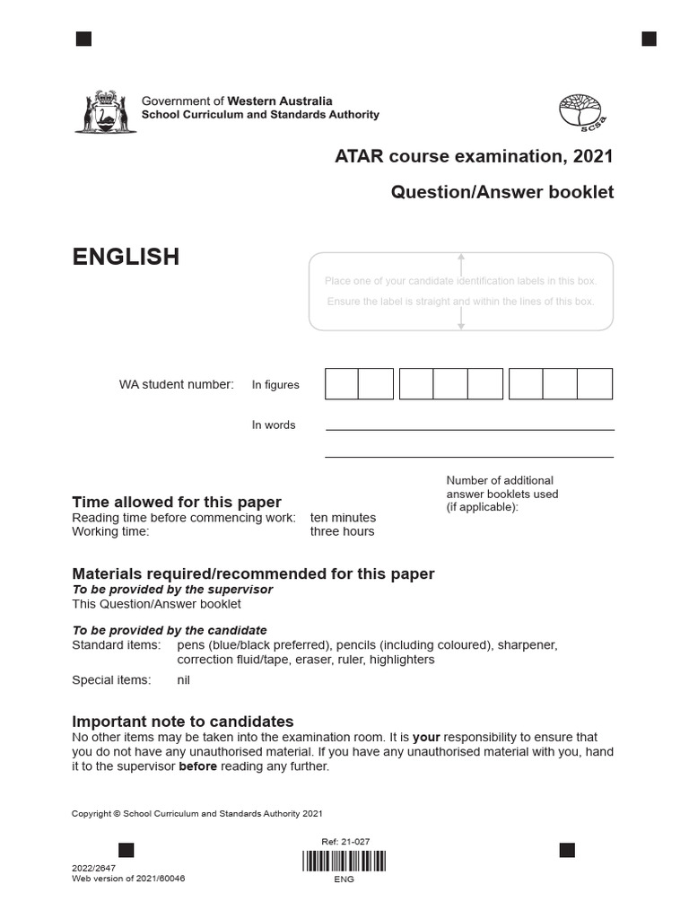 2021 ENG Written Examination-Web-version | PDF | Copyright